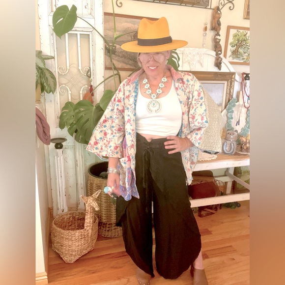 Pants & Jumpsuits | New The Boho Baddie Wide Leg Side Slit Silk ...